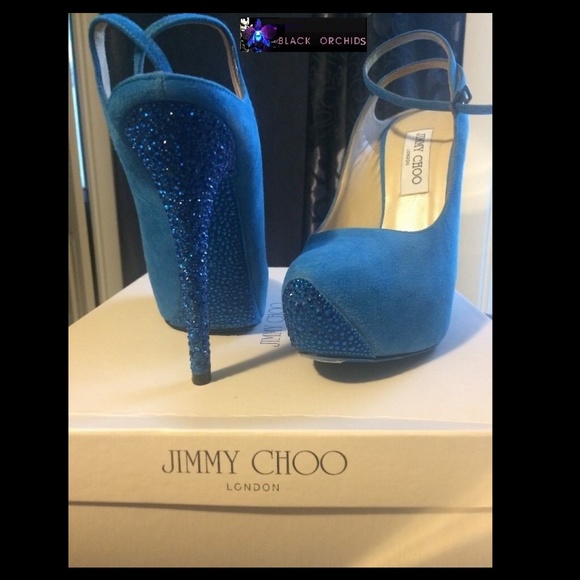 Jimmy Choo | Shoes | Jimmy Choo 37 65 Turquoise Rhinestone Heels | Poshmark